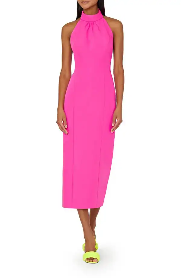Milly Noor Cady Midi Dress - Barbie Pink | Editorialist