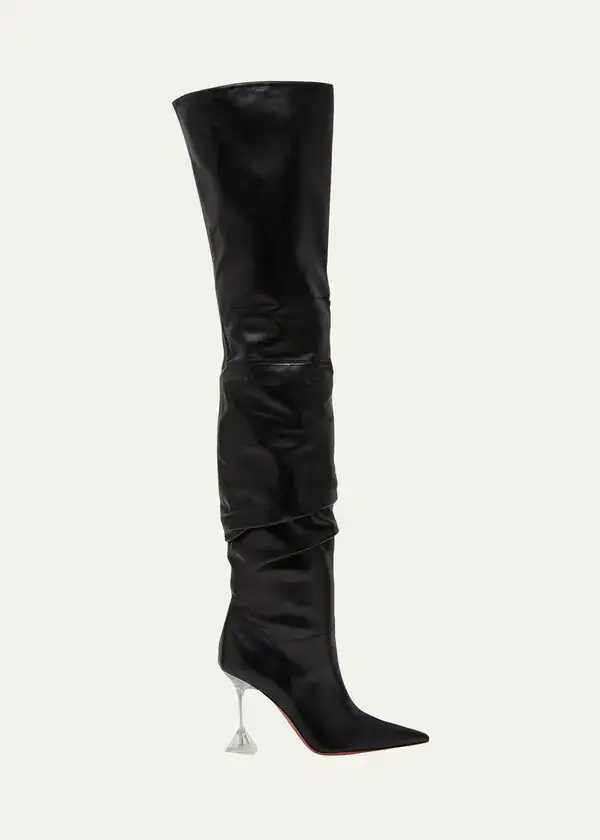 Amina Muaddi Olivia Suede Glass-Heel Over-The-Knee Boots In Black - 40% ...