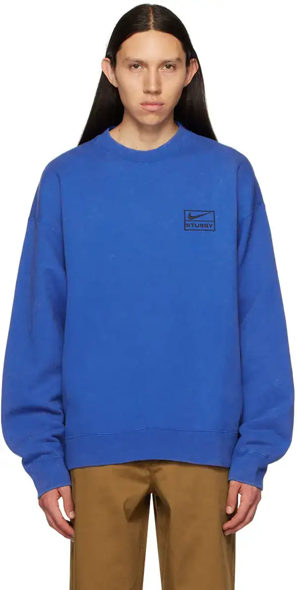 Nike Blue StüSsy Edition Acid-Washed Sweatshirt In Game Royal  