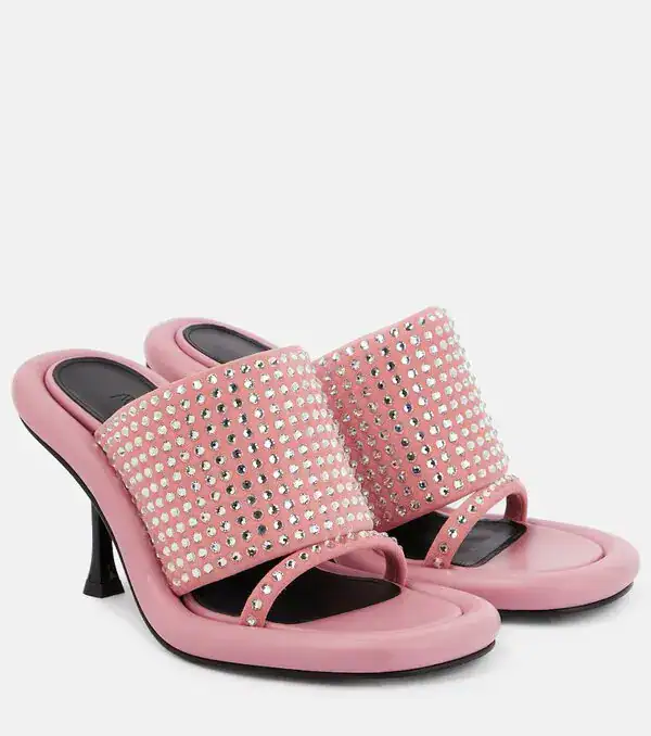Jw Anderson Bumper-Tube Embellished Mules In Pink 40% Off