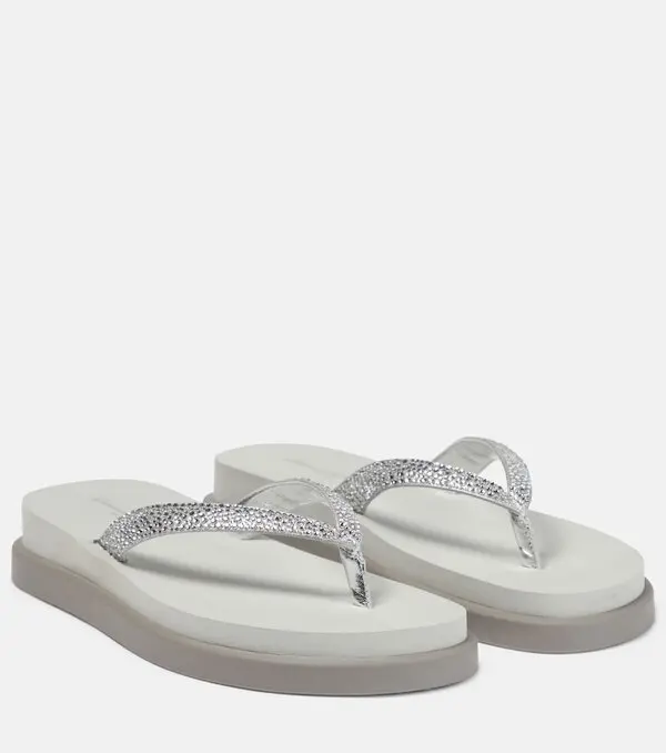 GIANVITO ROSSI Embellished Leather Platform Thong Sandals