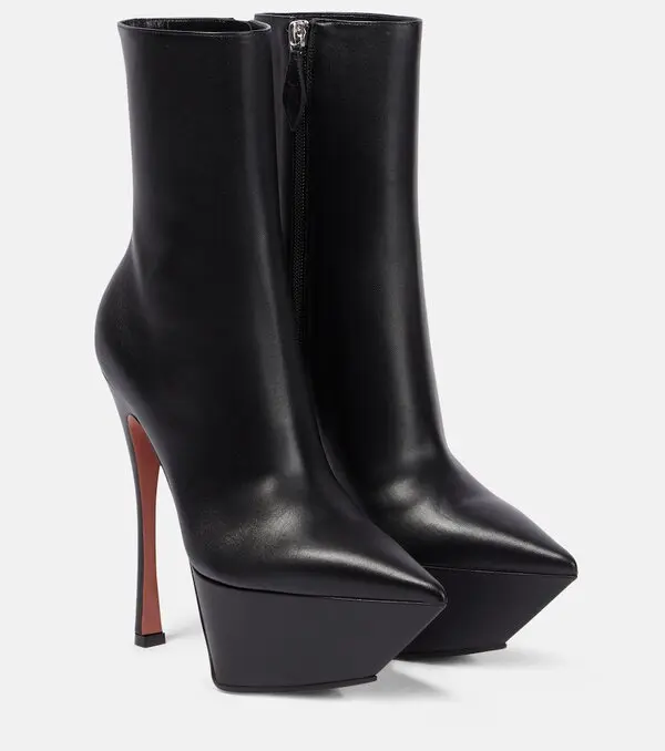 Amina Muaddi Yigit Leather Platform Ankle Boots