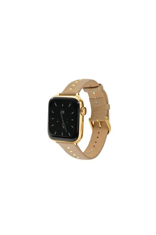 GOLDENERRE Taupe Studded Band For The Apple Watch - Gold