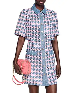 Sandro Amadora Denim Trim Houndstooth Tweed Mini Dress In Purple Blue - 40%  Off | Editorialist