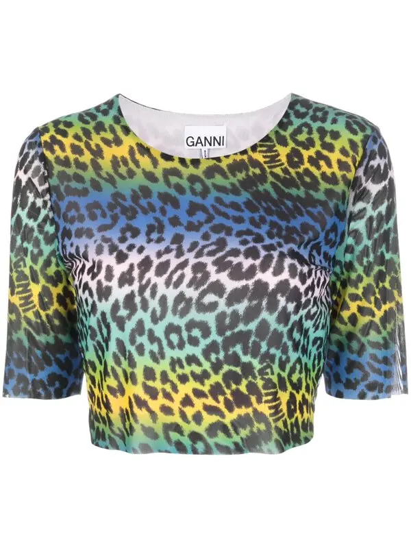 GANNI Leopard-print Crop T-shirt