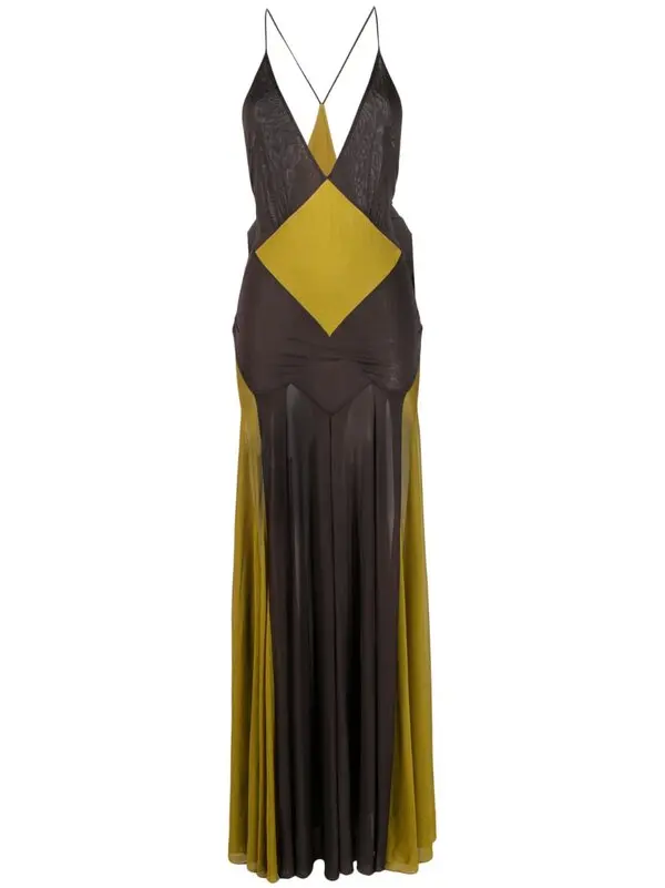Saint Laurent Semi-sheer V-neck Gown