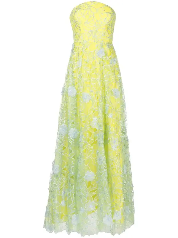 Marchesa Infinity Strapless Floral-Lace Gown - Green | Editorialist