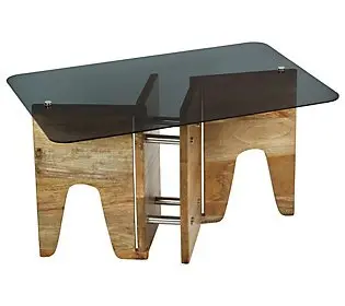 RIVER OF GOODS 32'l Wood And Glass Sculptural C Ffee Table