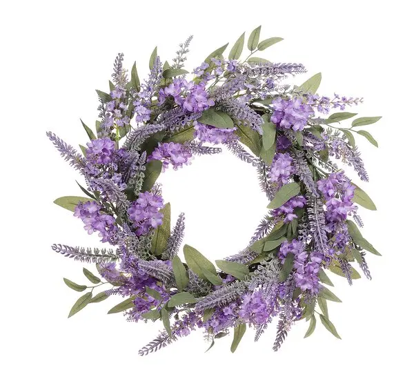 PULEO INTERNATIONAL Puleo 24' Lavender Floral Spring Wreath With G Reen Leave