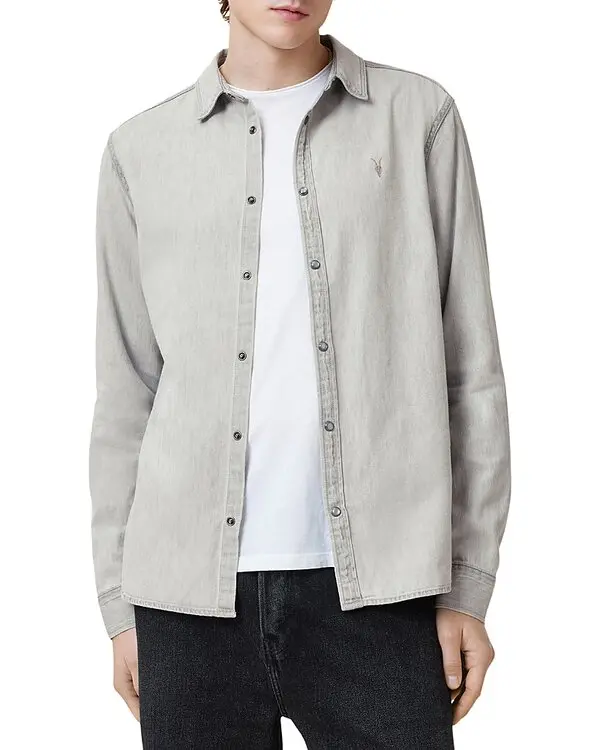All Saints Gleason Long Sleeve Denim Shirt - Grey