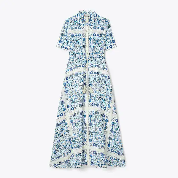 Tory Burch Printed Cotton Shirtdress In Pale Blue Pisces Dream