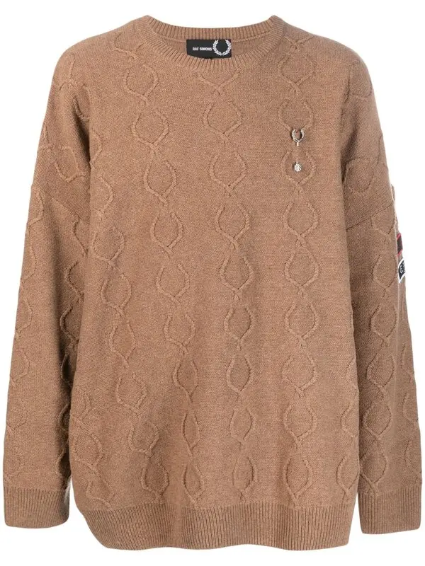Raf Simons X Fred Perry Logo-Patch Oversized Jumper In Brown - 87 