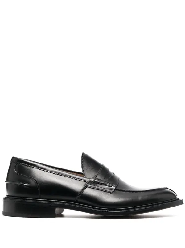 TRICKER'S Almond Toe Leather Loafers - Black