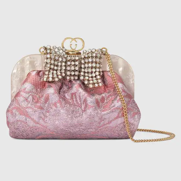 Gucci Floral Brocade Handbag With Bow Fabric Pink Editorialist