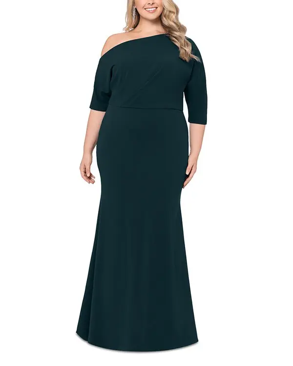 Betsy & Adam One Shoulder Gown - Pine