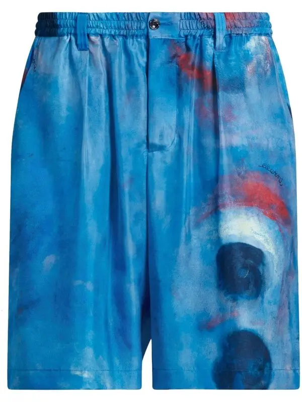 Marni Painterly-print Silk Shorts - Blue