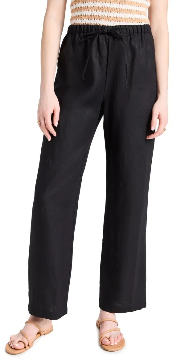 REFORMATION Olina Linen Pants - Black