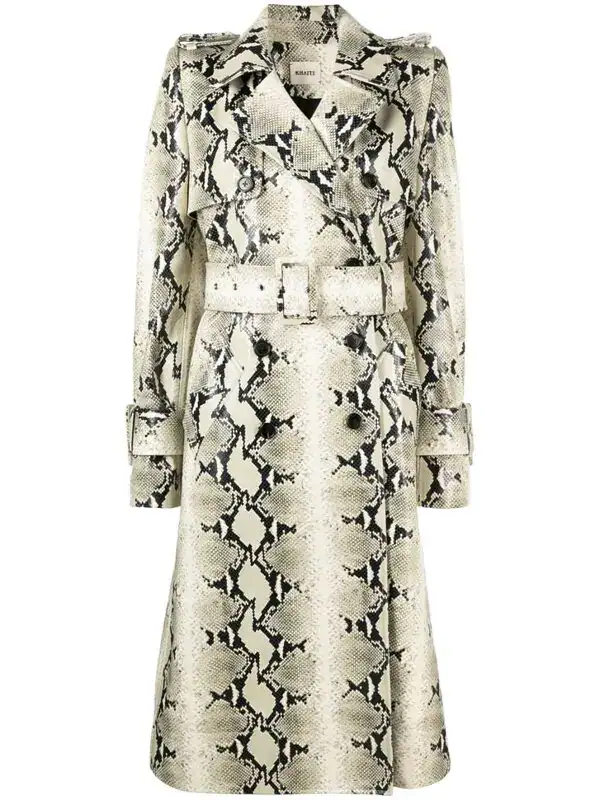 Khaite The Jaden Python-Embossed Trench Coat In Neutrals - 60% Off