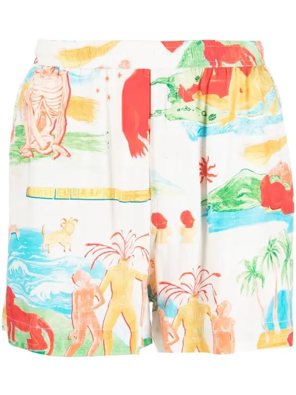 ENDLESS JOY Far Away Places Printed Shorts - White