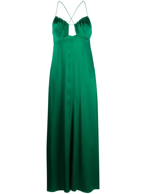 Merci Love Gathered-Neckline Long Dress In Green - 43% Off | Editorialist