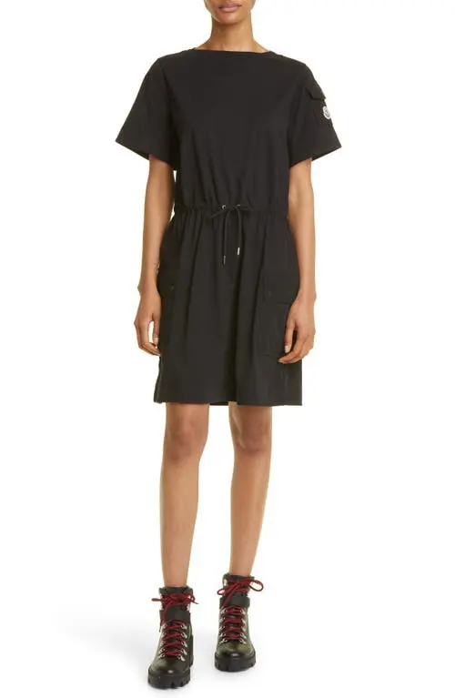 Moncler Cotton Jersey Dress With Drawstring Waist - Black | Editorialist