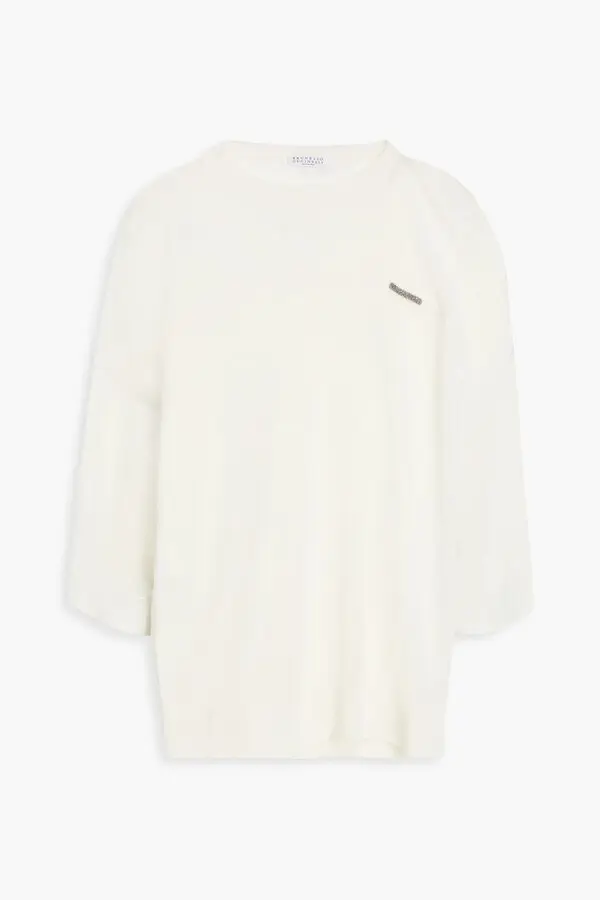 Brunello Cucinelli Bead-embellished Linen-blend Sweater - Ivory