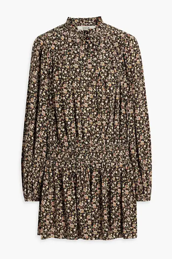 Joie Essex Floral-Print Silk Crepe De Chine Mini Dress In Chocolate - 90%  Off | Editorialist