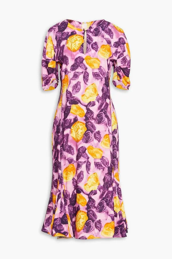 purple yellow floral dress purple and yellow dress Strapless Long Floral-Print Prom Dress with Corset  PromGirl