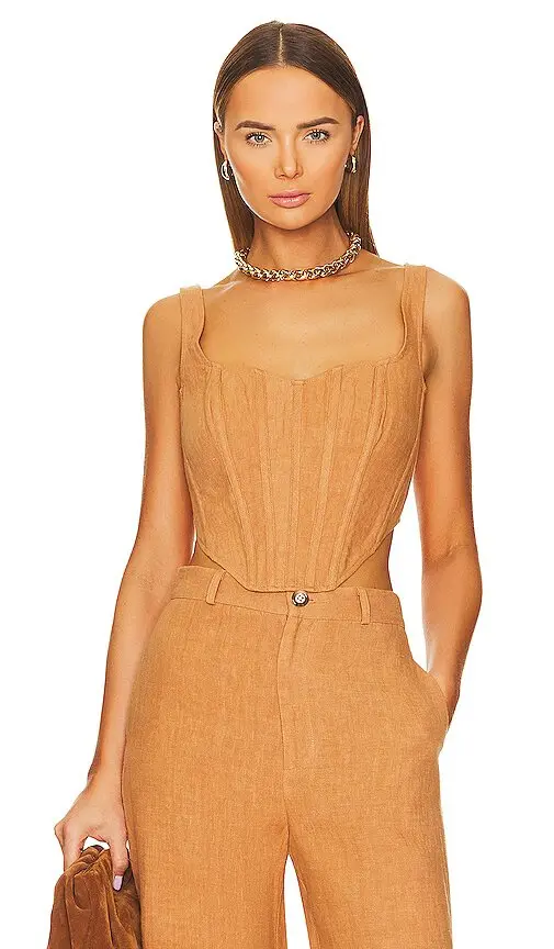 Bardot Linen Corset Bustier - Camel