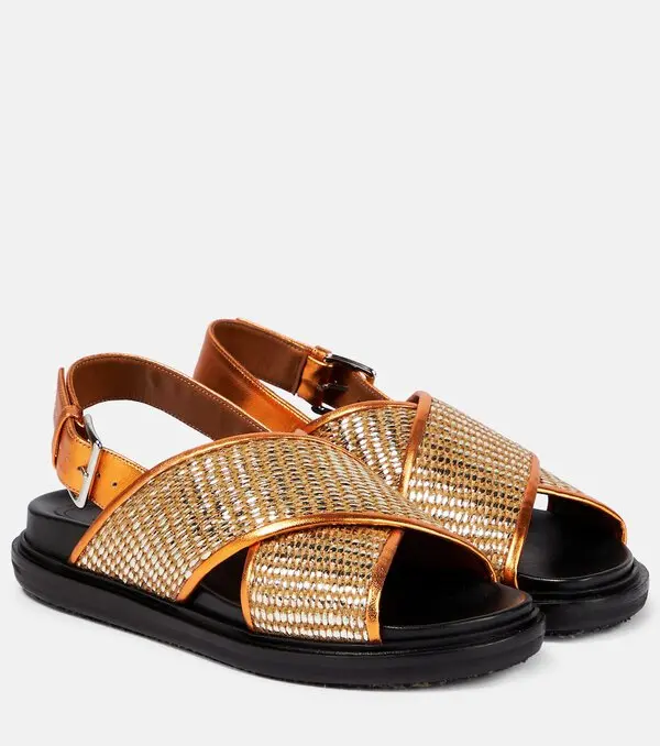 Marni Fussbett Leather-trimmed Sandals - Gold