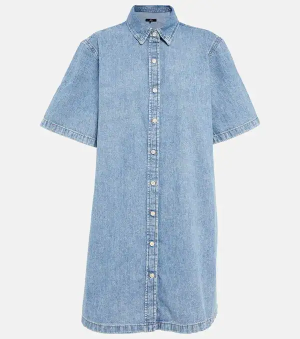 7 For All Mankind Laura Denim Shirt Dress In Blue - 40% Off