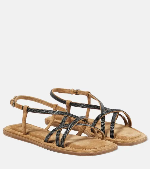 Brunello Cucinelli Monili-embellished Suede Sandals