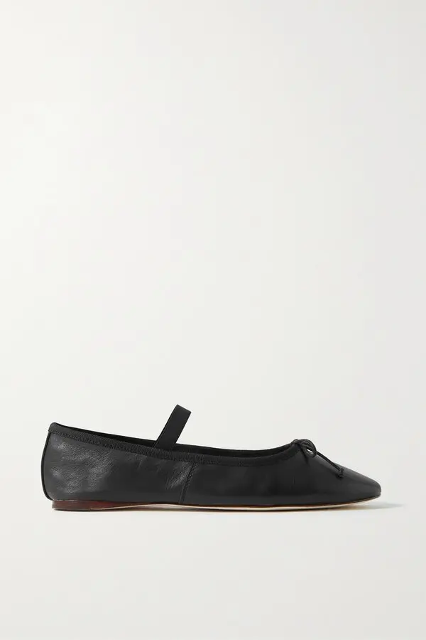 LOEFFLER RANDALL Leonie Bow-embellished Leather Flats - Black