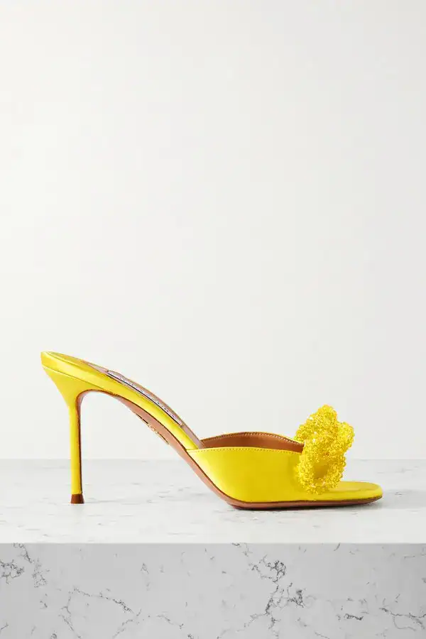 Aquazzura Chain Of Love 85 Crystal-Embellished Satin Mules In