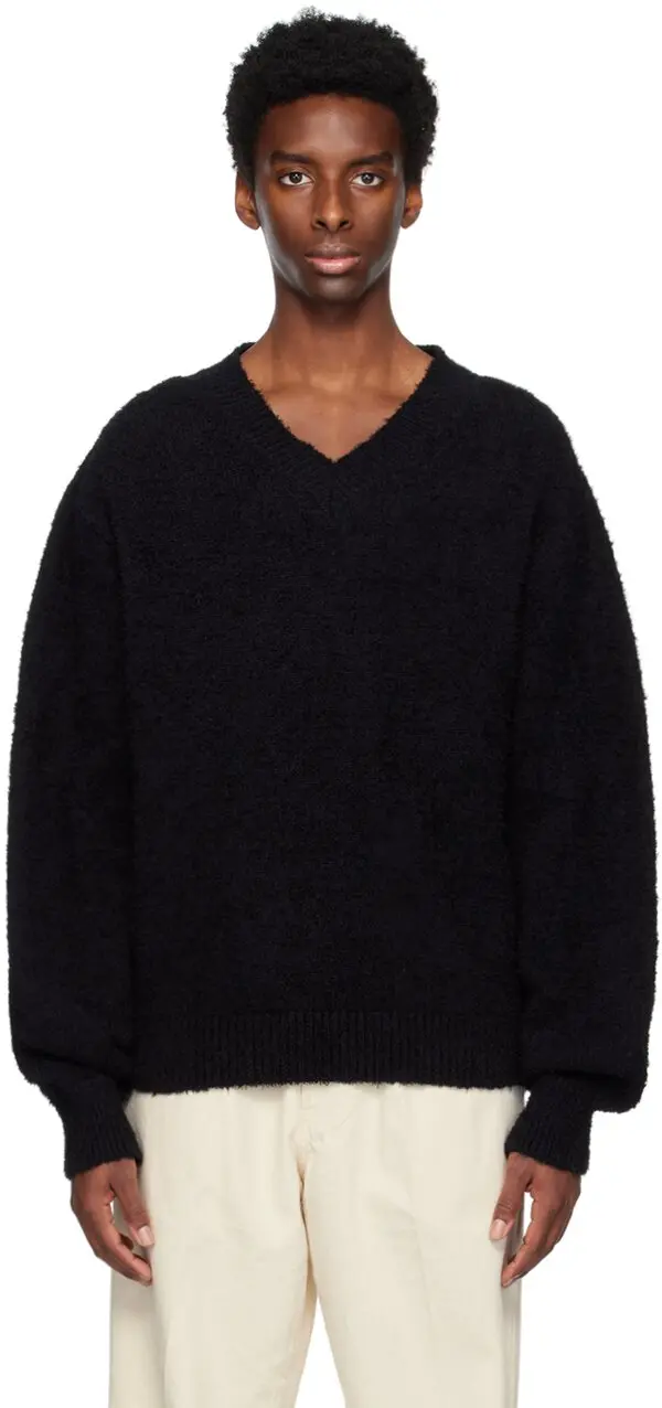 Mfpen Black V-Neck Sweater In Furry Black 70% Off Editorialist