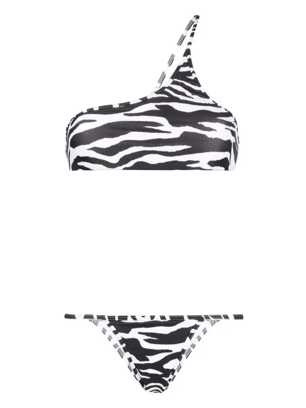 Attico Zebra-print One-shoulder Bikini Set