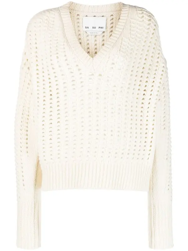SA SU PHI Open-knit V-neck Jumper - Neutrals