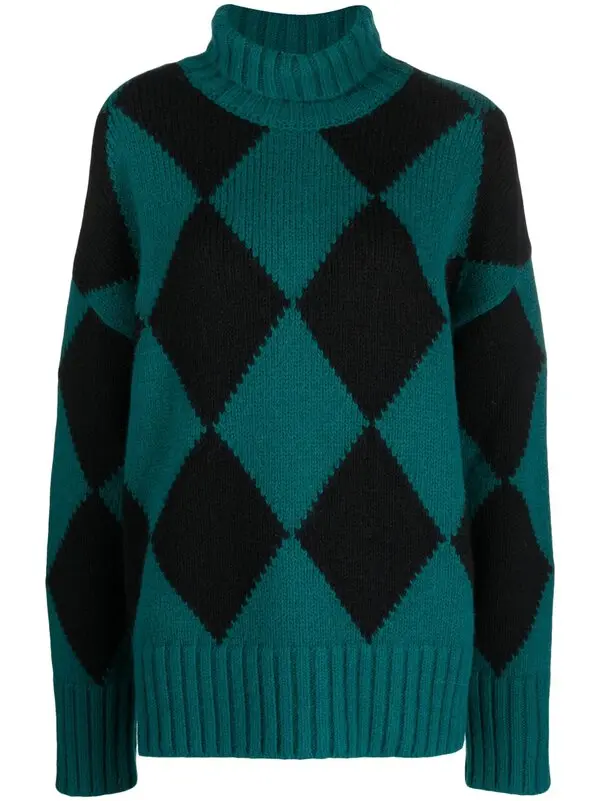 La DoubleJ Argyle Roll-neck Jumper