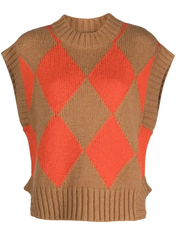 La DoubleJ Argyle-print Knitted Vest - Neutrals