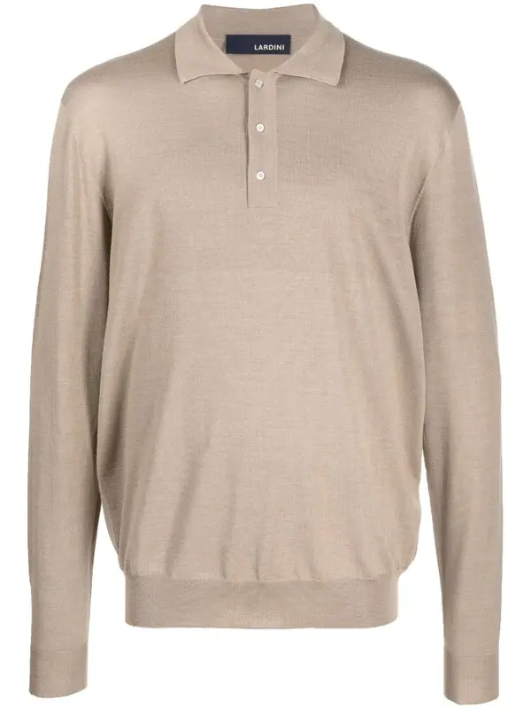LARDINI Long-sleeve Knitted Polo Shirt - Neutrals