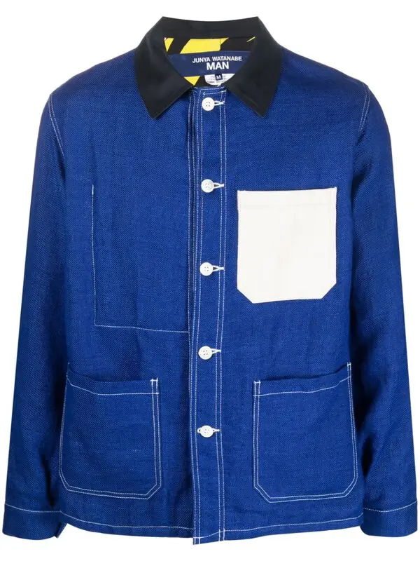 Junya Watanabe X Off White Linen-blend Shirt Jacket - Blue