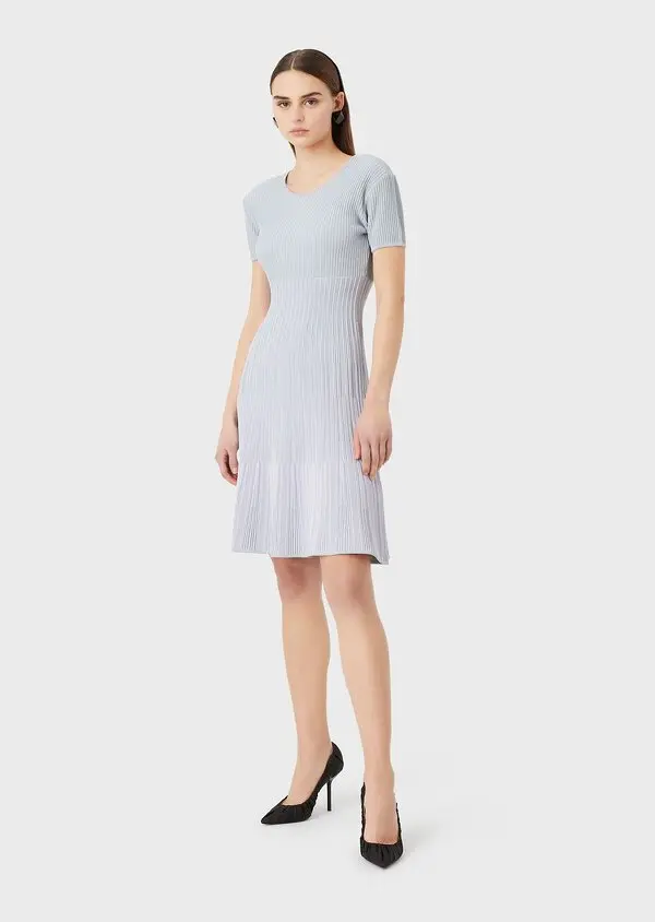 Emporio Armani Knit Dress In Two-Toned Jacquard With Links Motif 84%  Viscose 14% Polyamide 2% Elastane - Blue | Editorialist