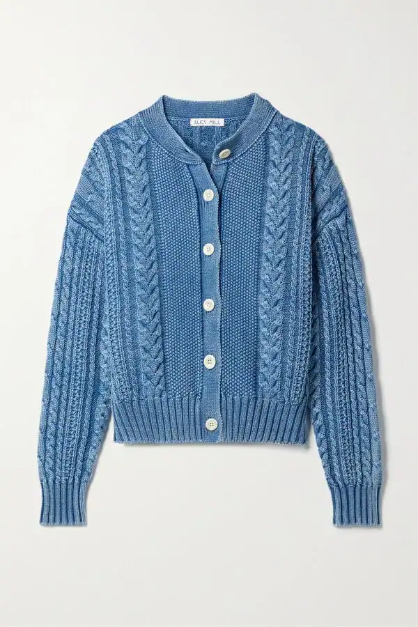 Alex Mill Nico Cable-Knit Cotton Cardigan Blue Editorialist