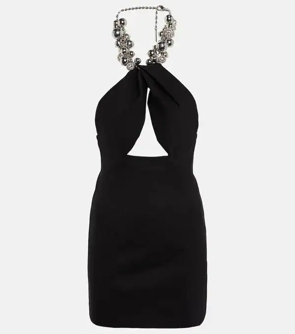 Area Embellished Ponte Jersey Minidress In Black - 40% Off | Editorialist