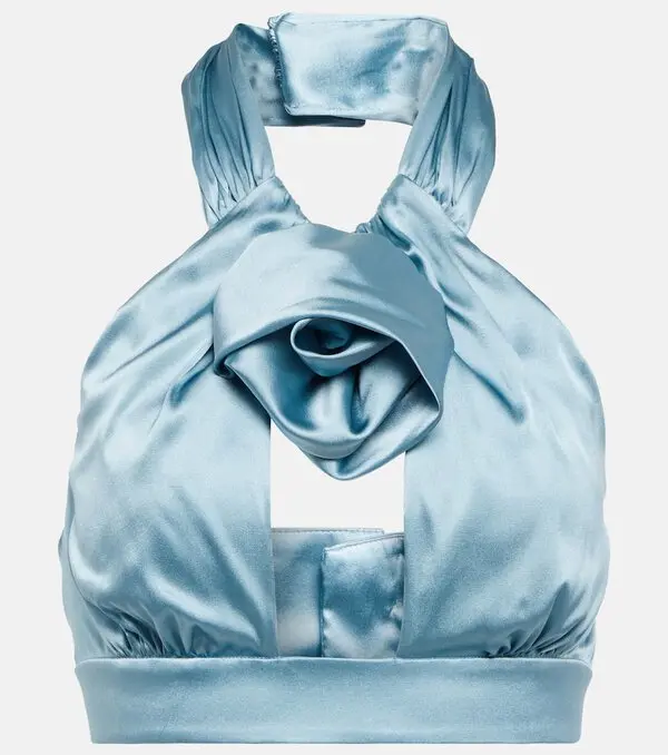Alessandra Rich Ruched Satin Crop Top