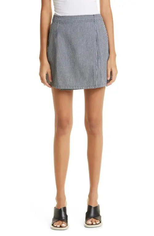 ATM Anthony Thomas Melillo Ticking Stripe Wrap Miniskirt - Naval Blue