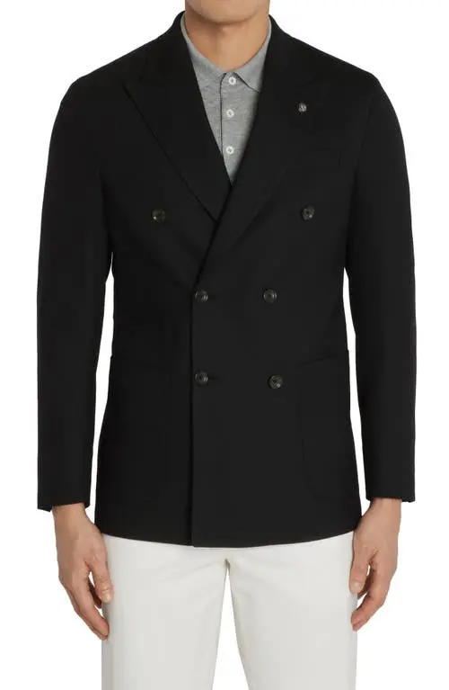 JACK VICTOR Hill Soft Constructed Double Breasted Wool Blend Sport Coat - Black