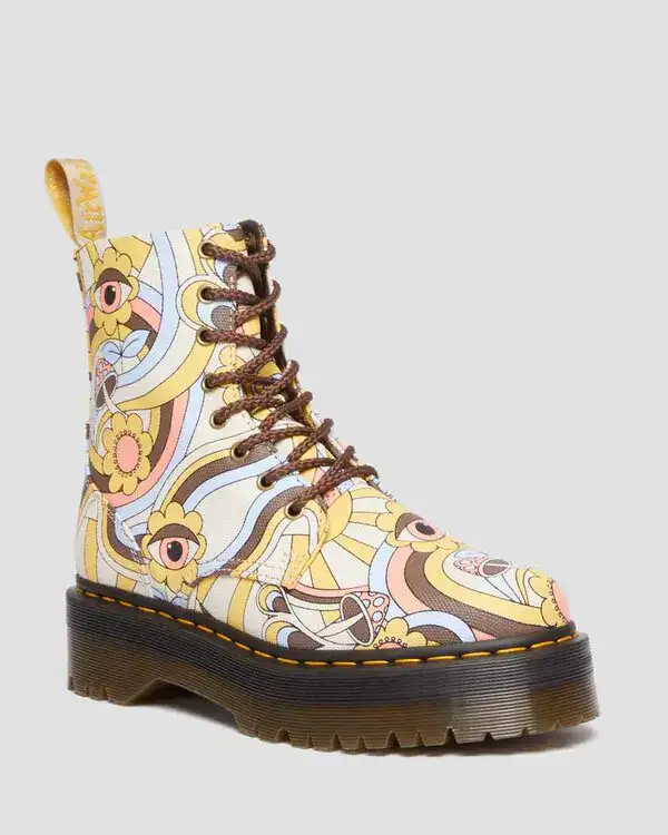 Martens Vegan Jadon Boot Retro Canvas Platforms In Cream,Multi