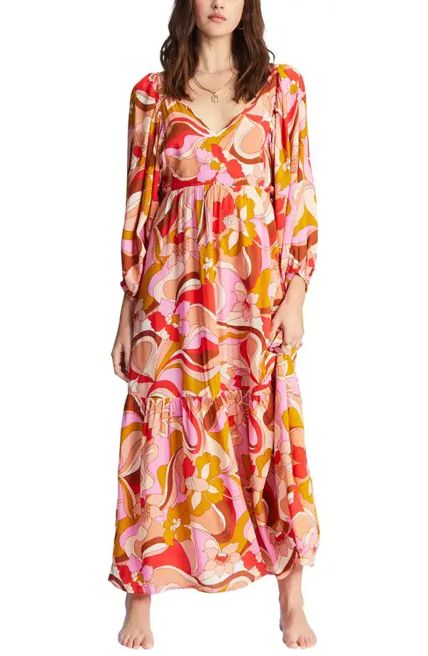 Billabong Pretty Groovy Floral Long Sleeve Maxi Dress In Multi - 25% Off |  Editorialist