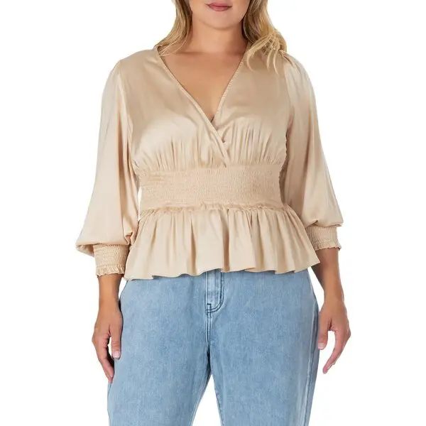 STANDARDS & PRACTICES Smocked Peplum Satin Blouse